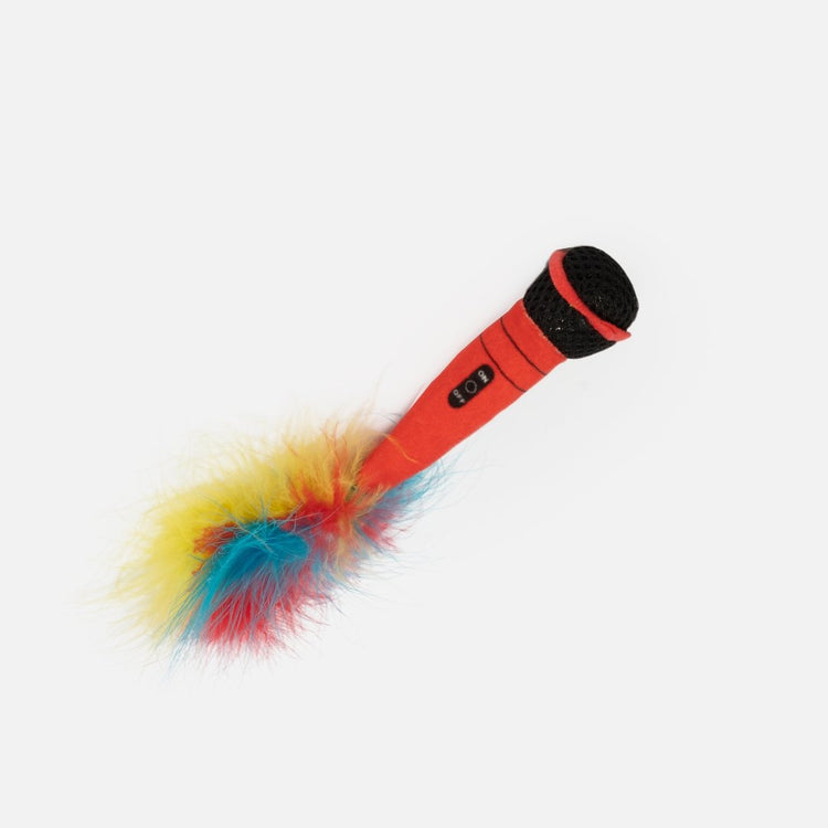 Microphone Cat Toy | Interactive Plush with Crinkle, Feathers & Catnip ...